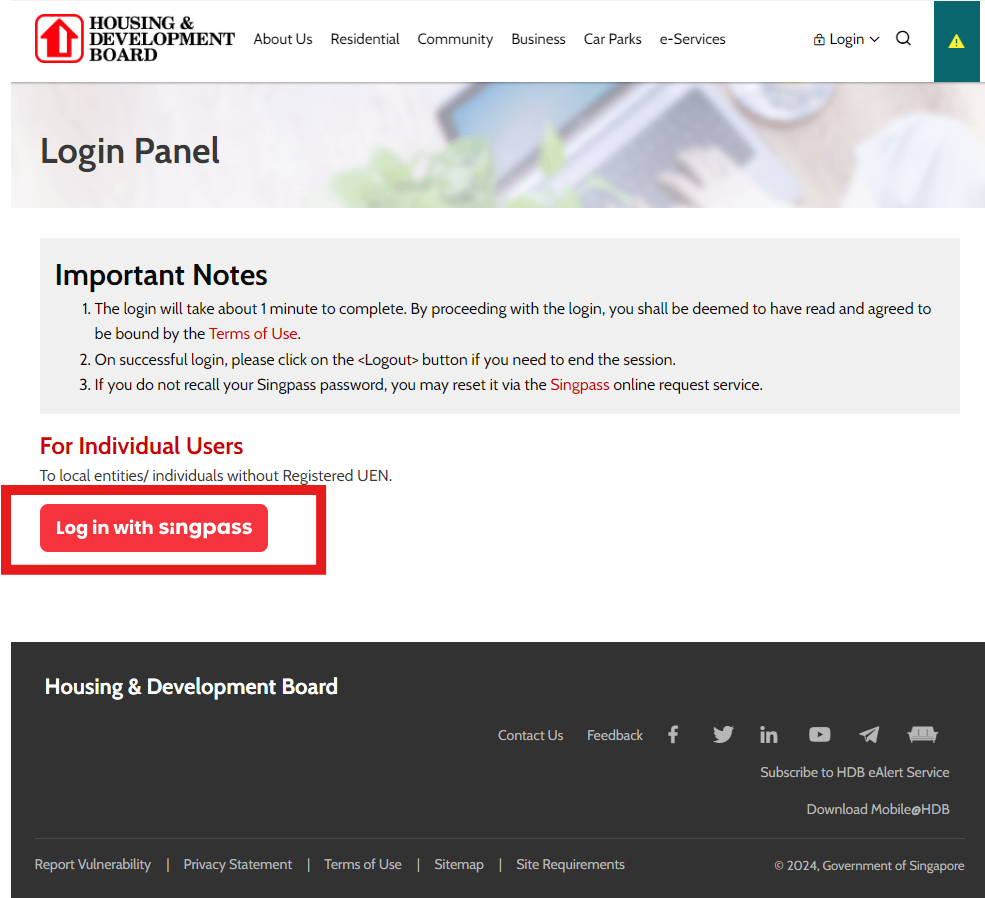Steps to download "My HDBPage" information for mortgage loan ...