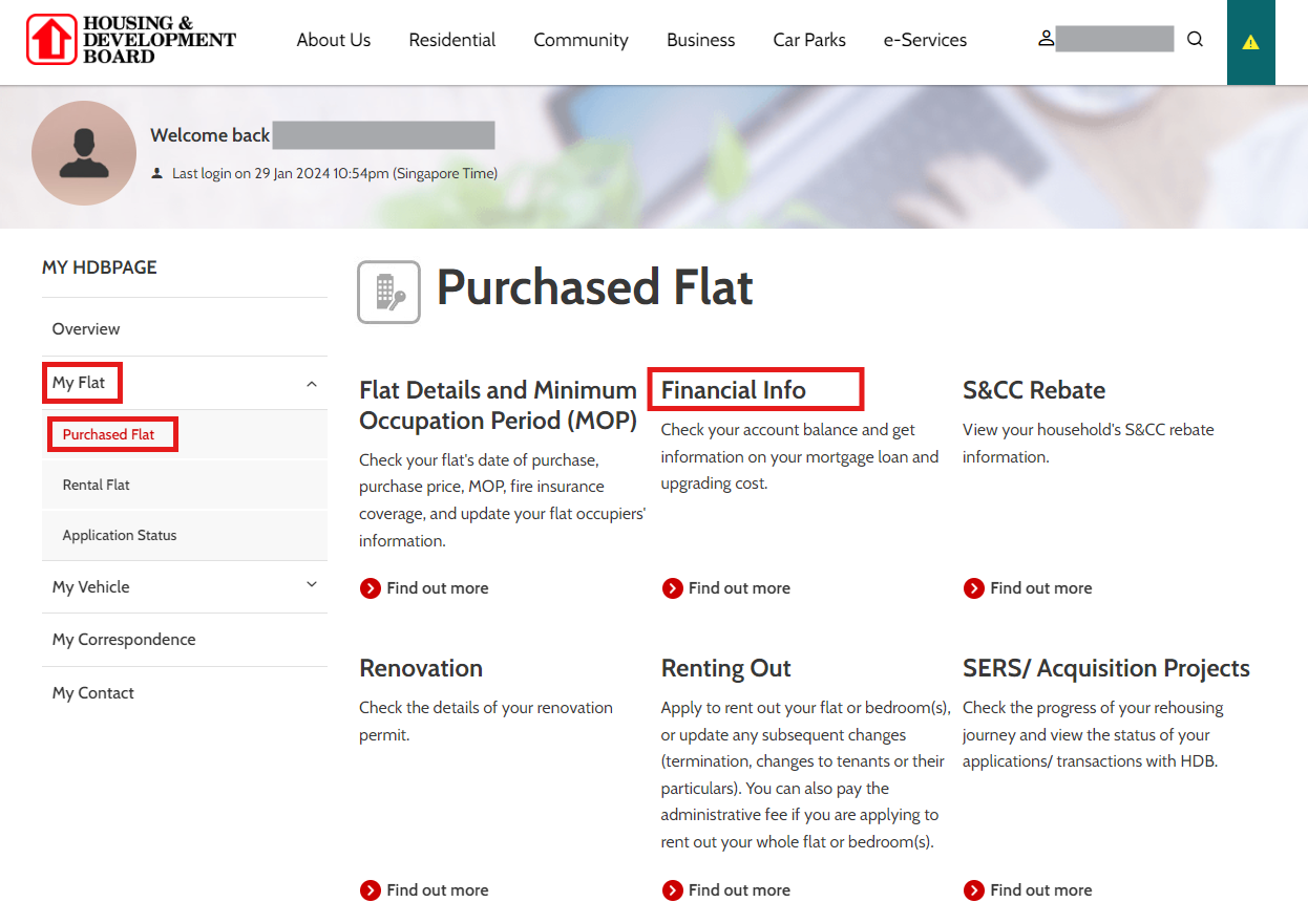 Steps to download "My HDBPage" information for mortgage loan ...