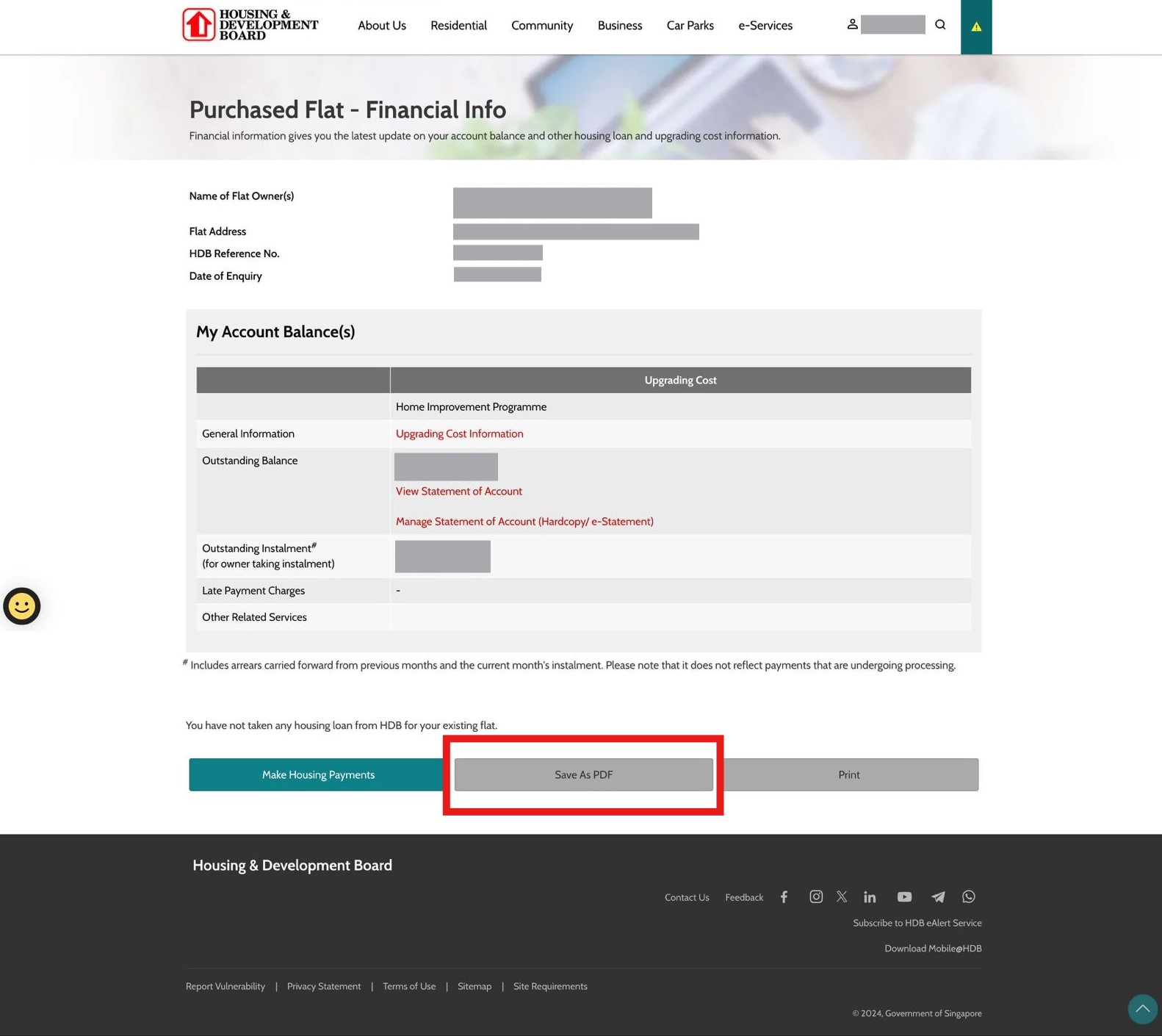 Steps to download "My HDBPage" information for mortgage loan ...