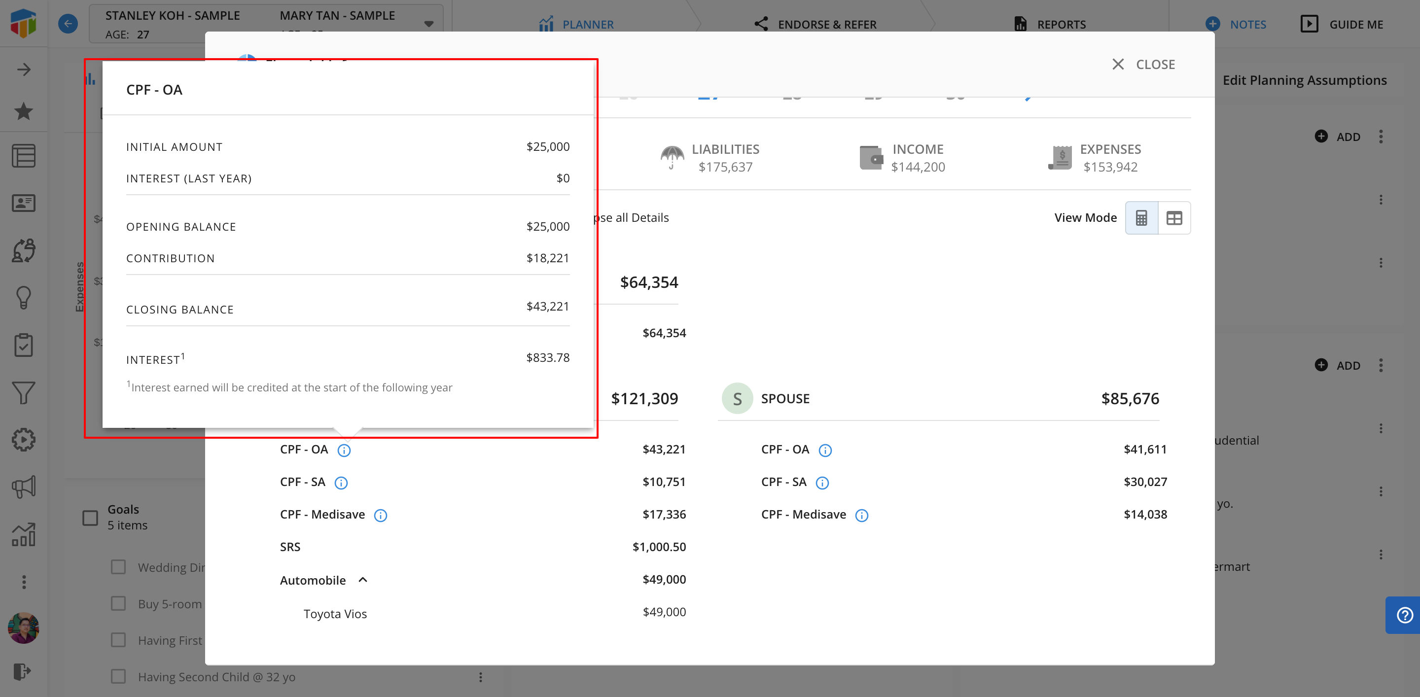 How do I see the details of the calculations for Cash or CPF ...