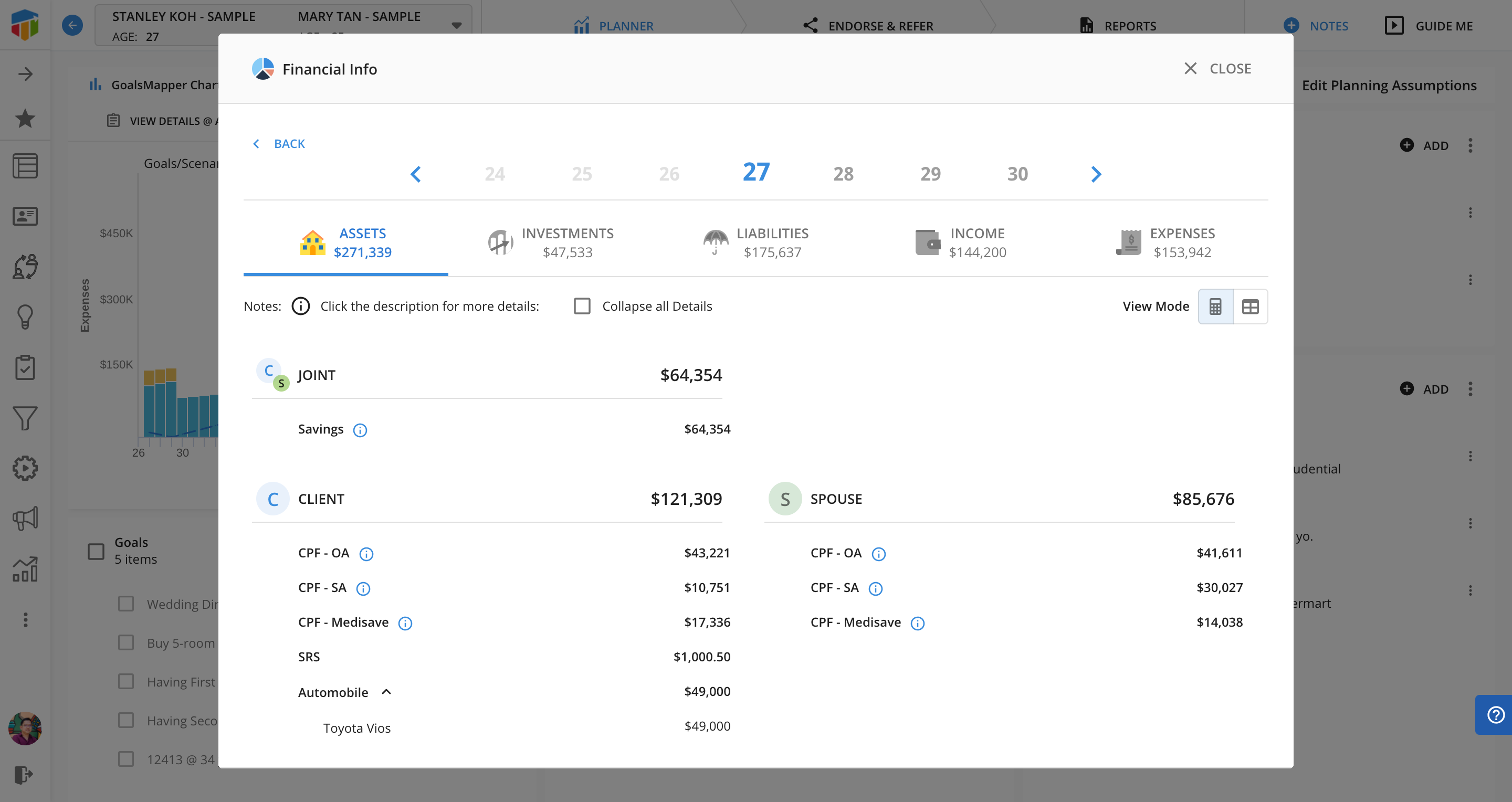 How do I see the details of the calculations for Cash or CPF ...